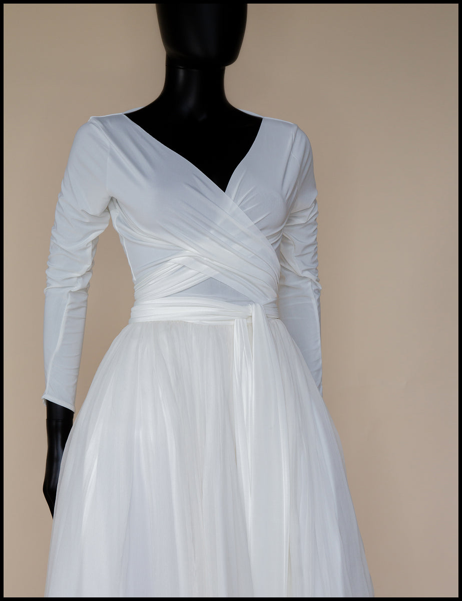 Babette - Ivory Jersey Ballet Wrap top - S – ALEXANDRAKING