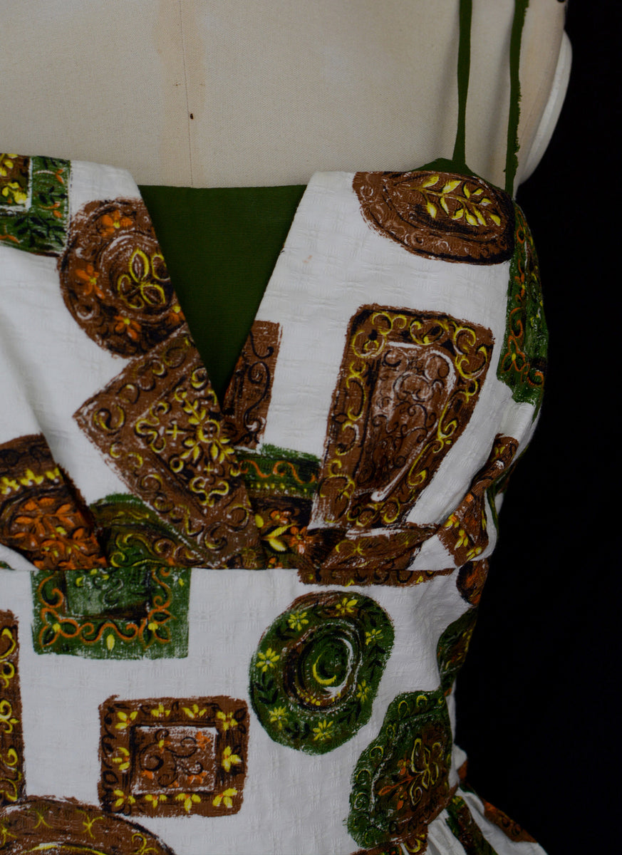 Vintage 1950s Mid Century Green Barkcloth Dress – ALEXANDRAKING